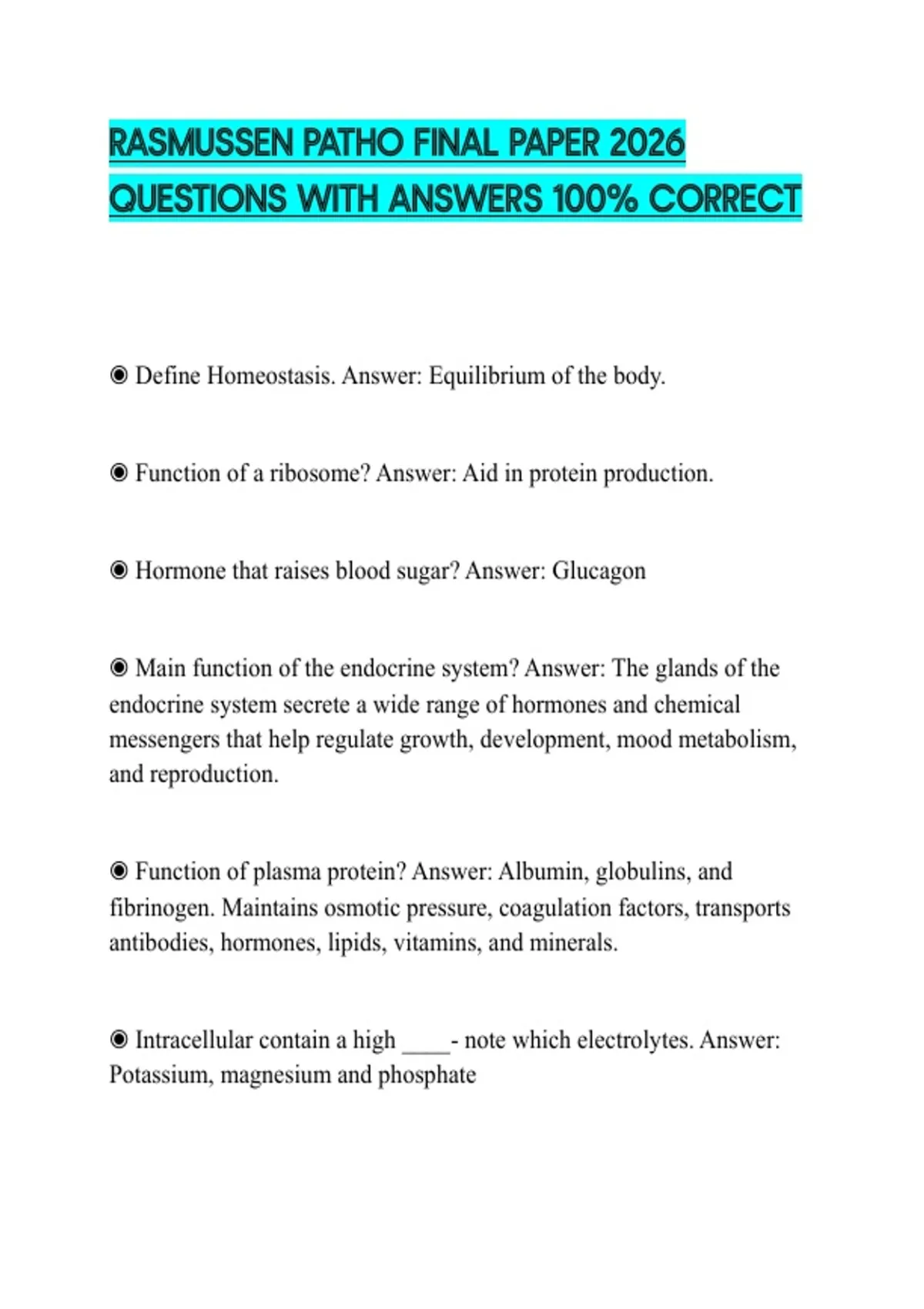 RASMUSSEN PATHO FINAL PAPER 2026 QUESTIONS WITH ANSWERS 100% CORRECT ...