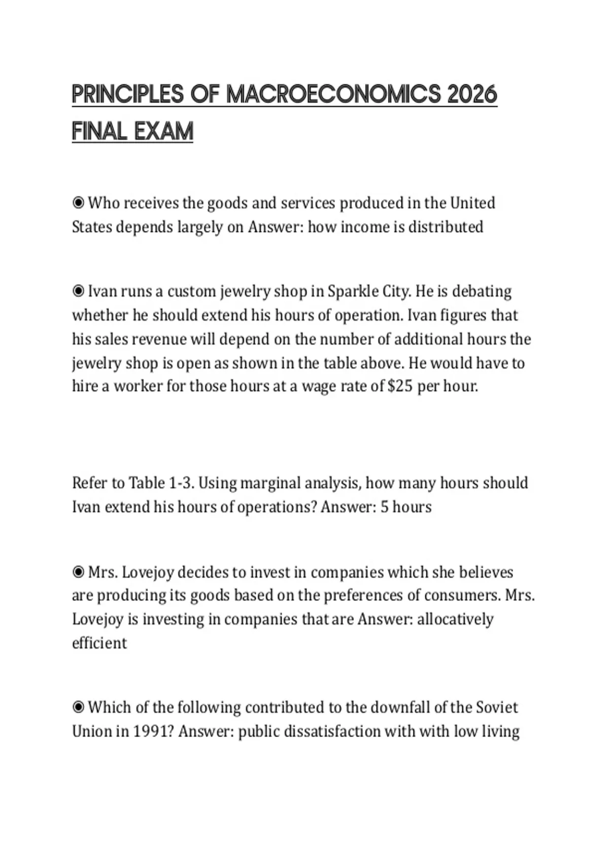 PRINCIPLES OF MACROECONOMICS 2026 FINAL EXAM - PRINCIPLES OF ...