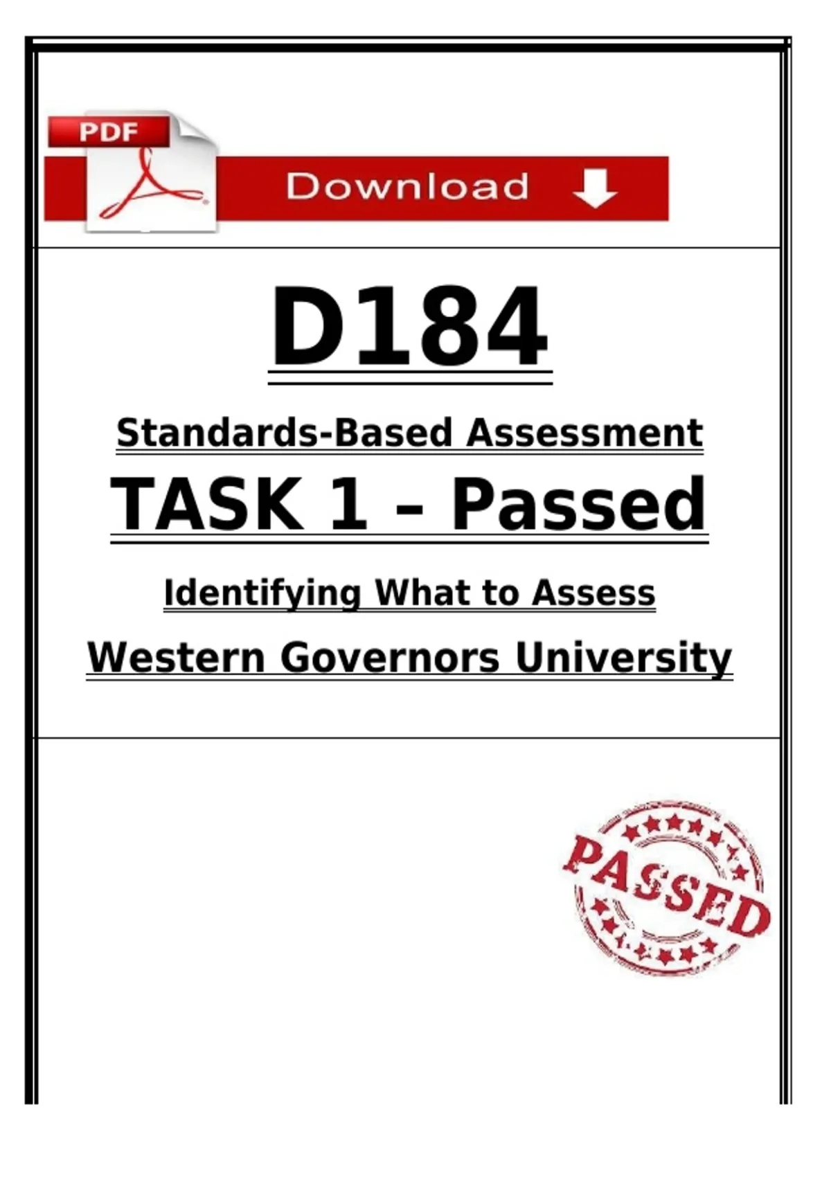 D184 Task 1 Passed (2026) – Standards-Based Assessment | WGU Education ...