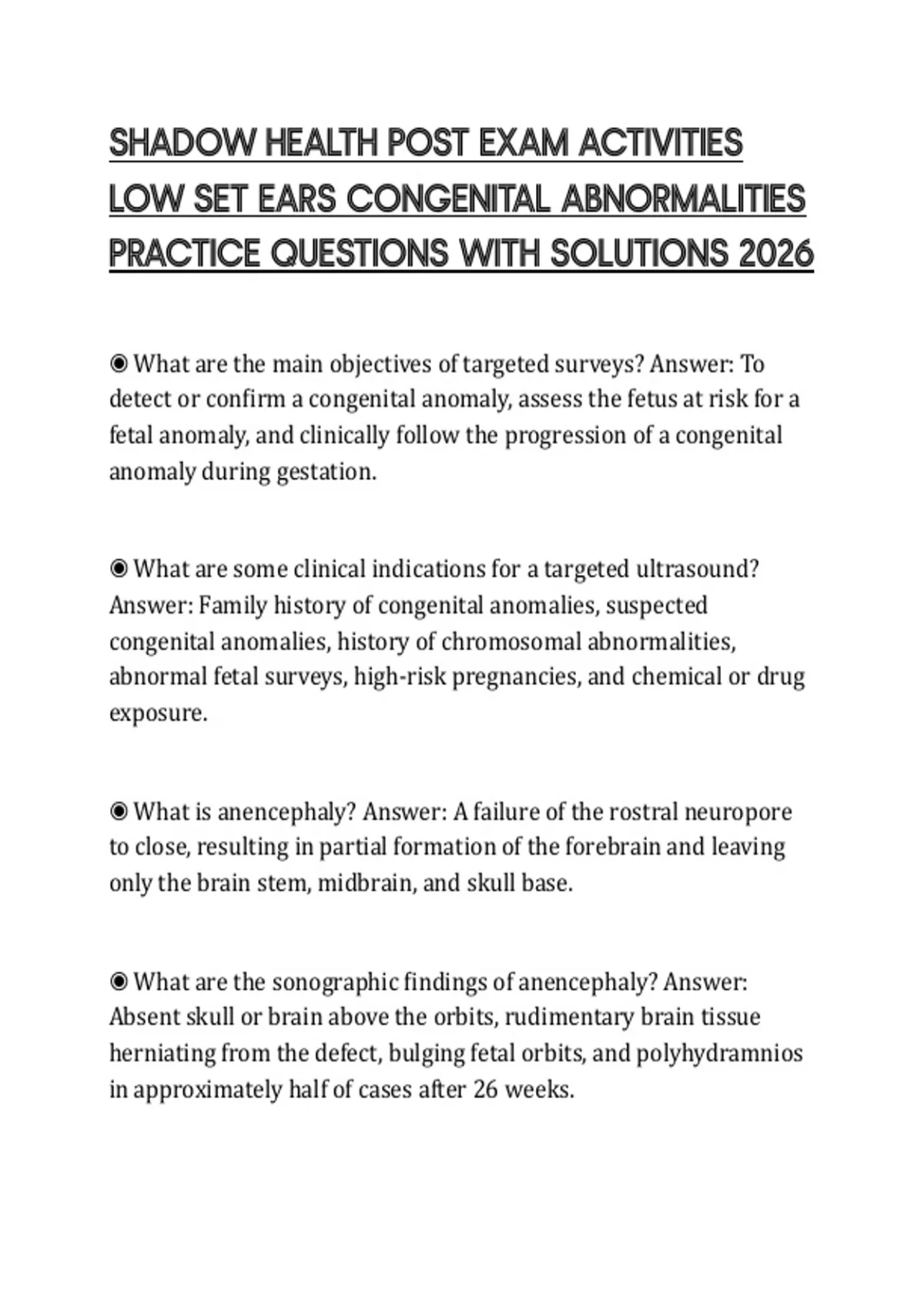 SHADOW HEALTH POST EXAM ACTIVITIES LOW SET EARS CONGENITAL ...
