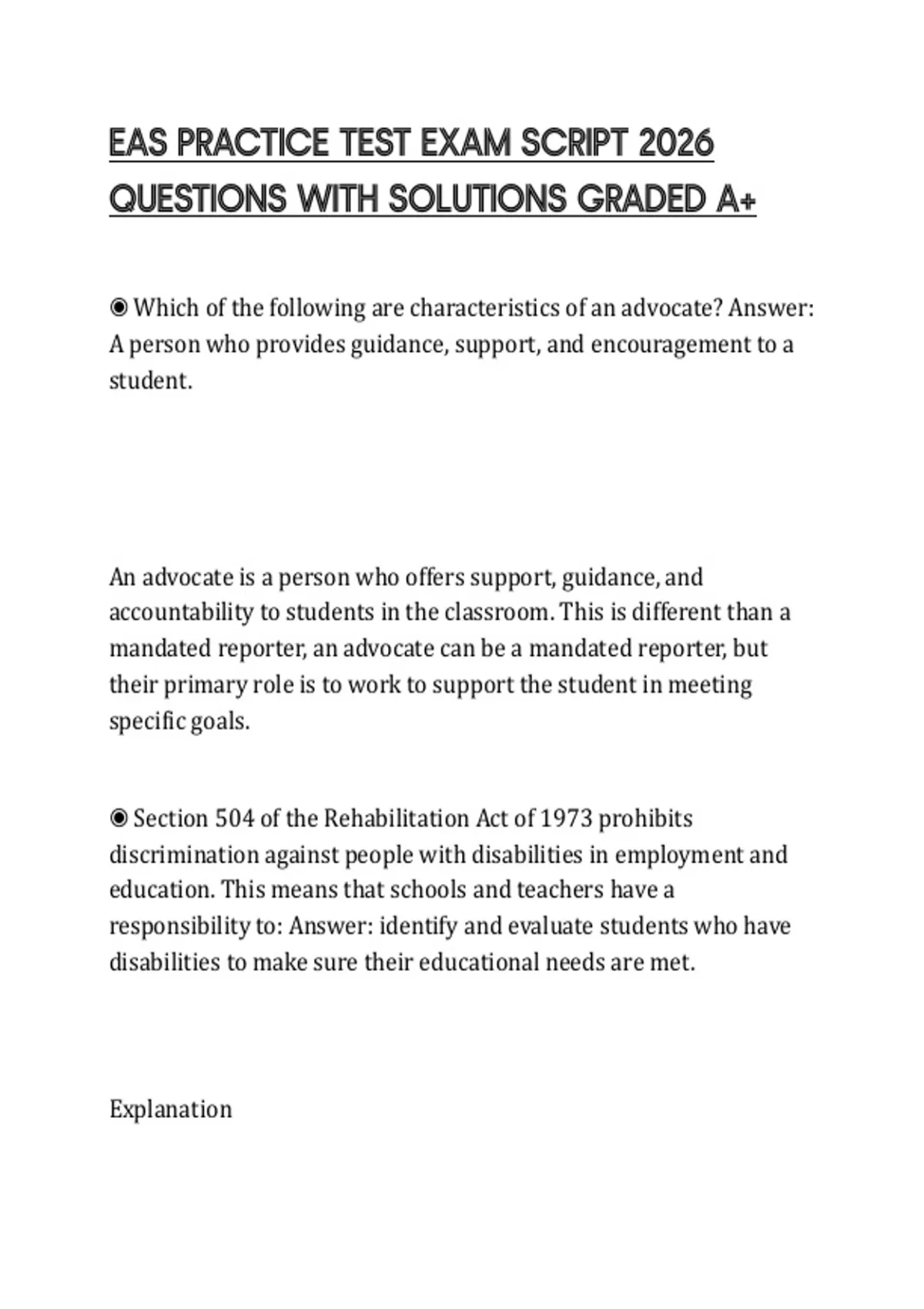 EAS PRACTICE TEST EXAM SCRIPT 2026 QUESTIONS WITH SOLUTIONS GRADED A+ ...