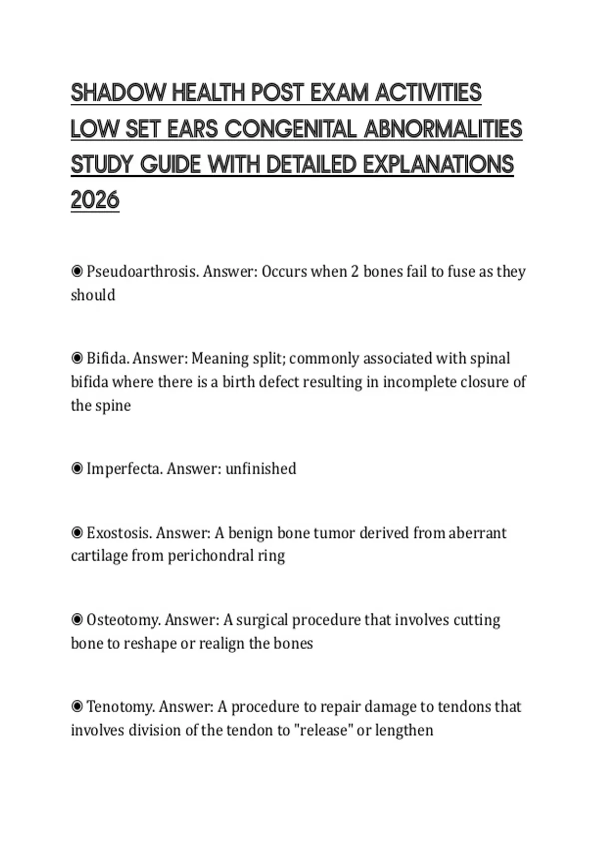 SHADOW HEALTH POST EXAM ACTIVITIES LOW SET EARS CONGENITAL ...