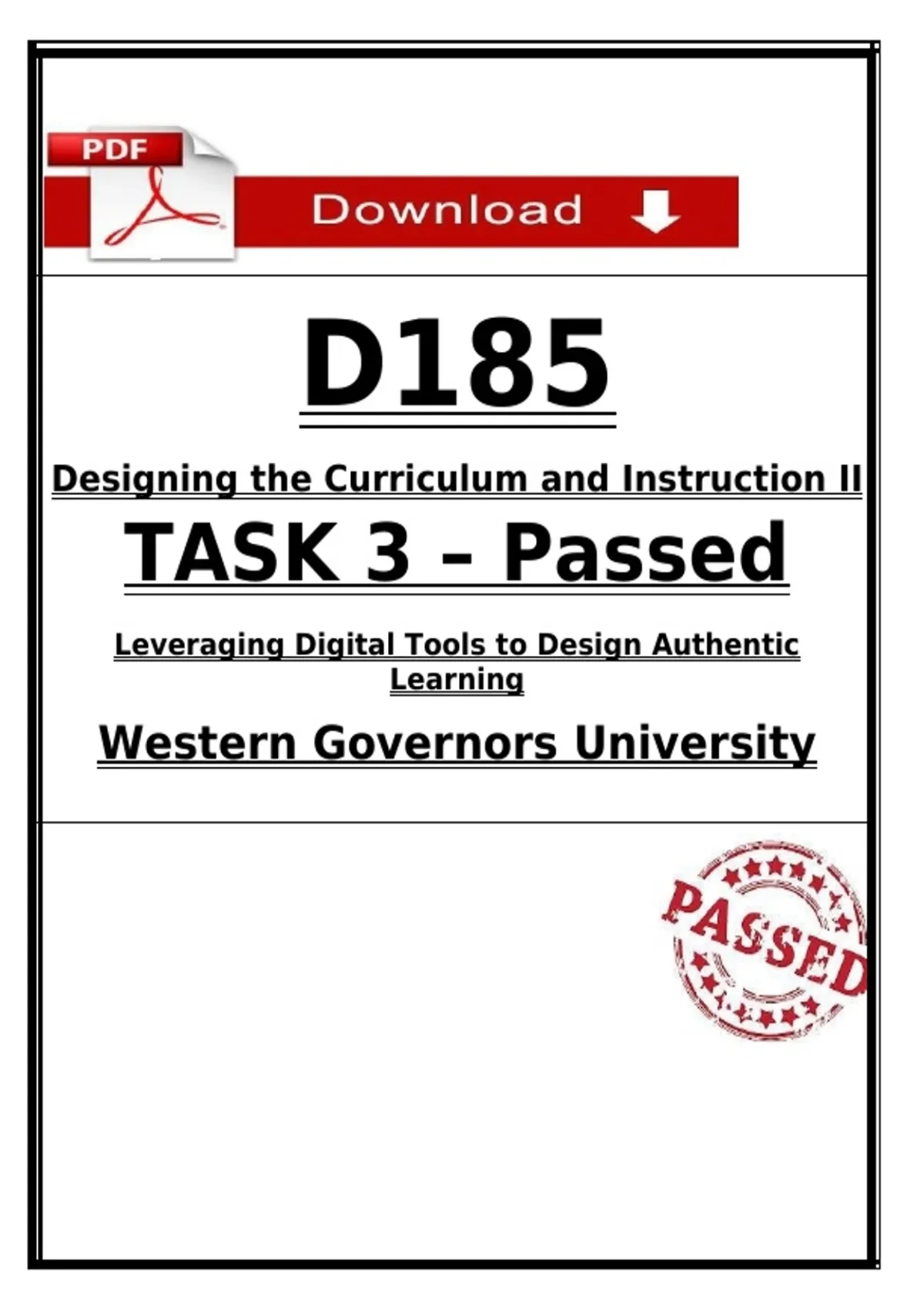 WGU D185 Task 3 Passed First Attempt | Curriculum & Instruction II ...