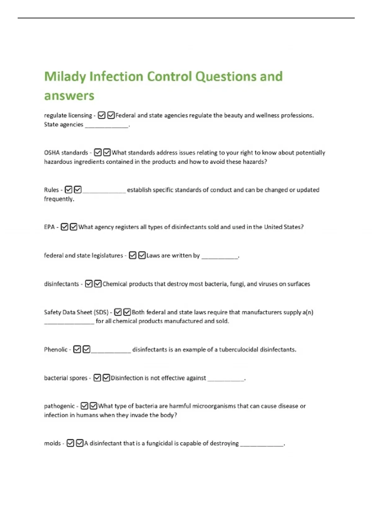 Milady Infection Control Questions and answers - Milady esthetics ...