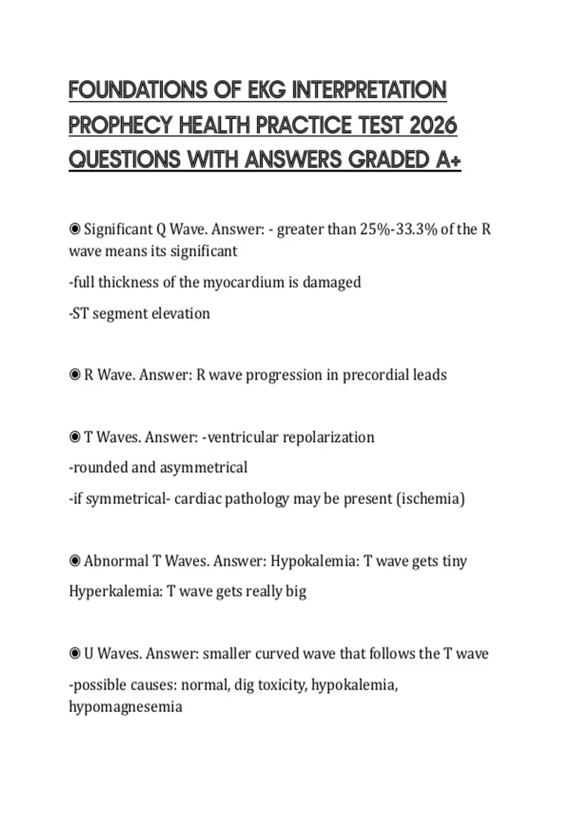 FOUNDATIONS OF EKG INTERPRETATION PROPHECY HEALTH PRACTICE TEST 2026 ...