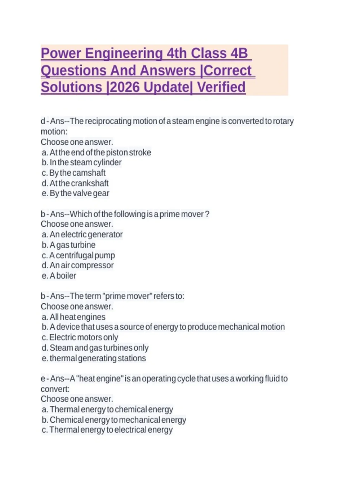 Power Engineering 4th Class 4B Questions And Answers |Correct Solutions ...
