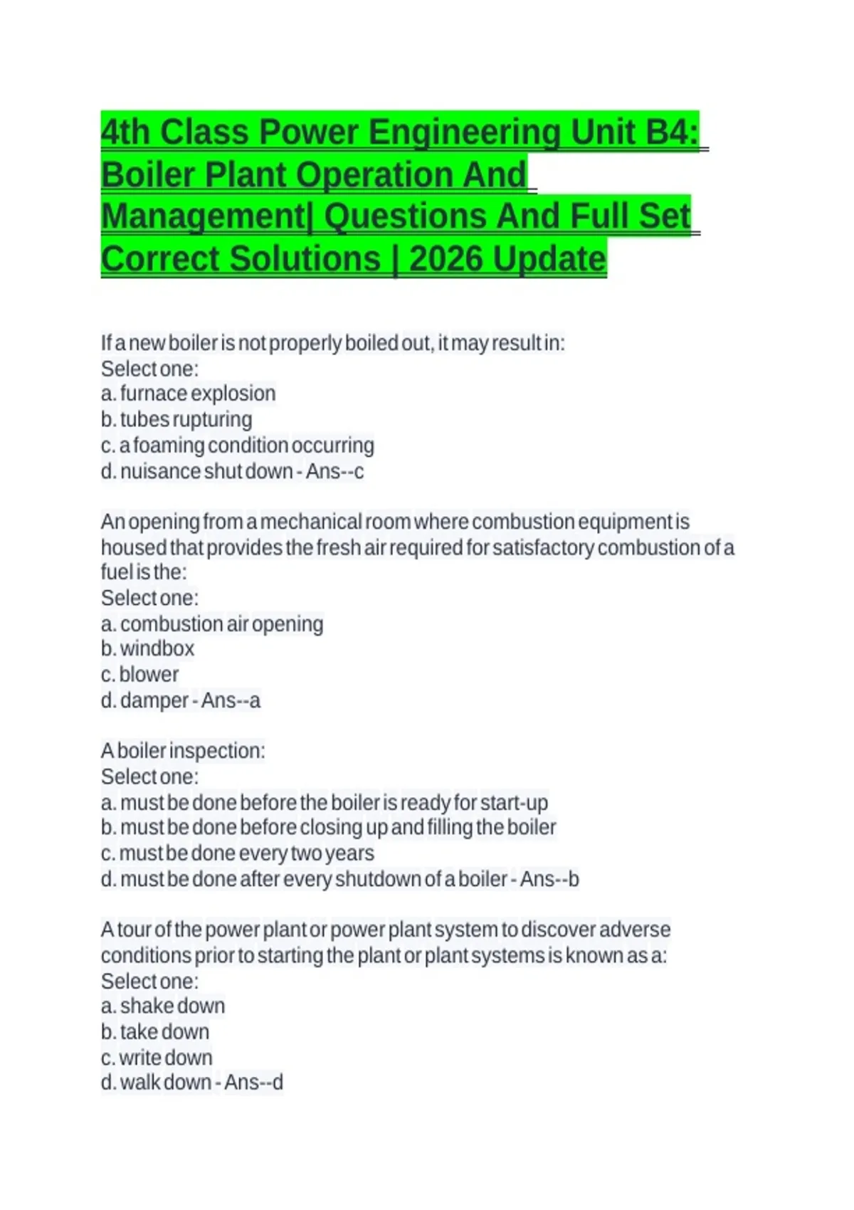 4th Class Power Engineering Unit B4: Boiler Plant Operation And ...