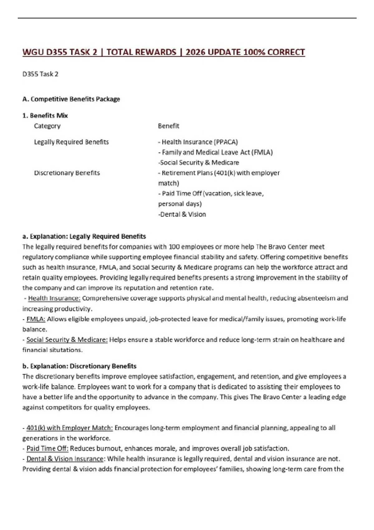 WGU D355 TASK 2 | TOTAL REWARDS | 2026 UPDATE 100% CORRECT - D355 ...