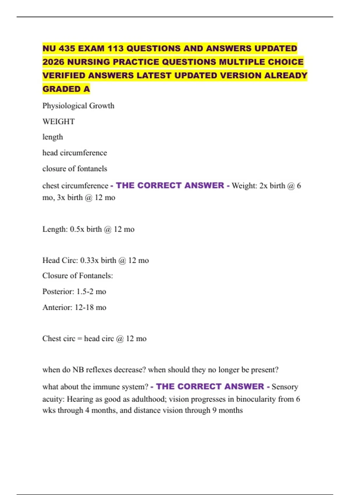 NU 435 EXAM 113 QUESTIONS AND ANSWERS UPDATED 2026 NURSING PRACTICE ...