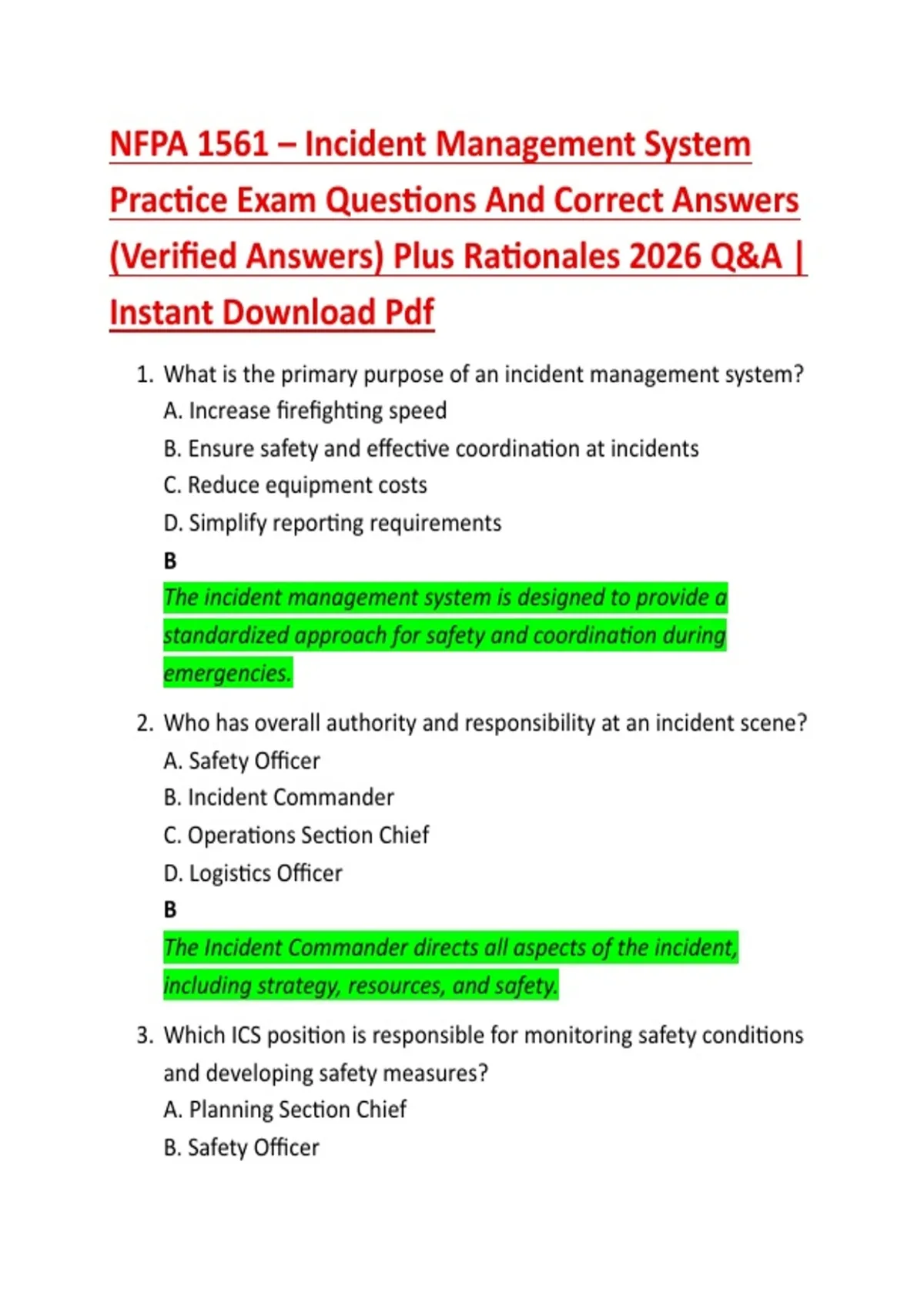 NFPA 1561 – Incident Management System Practice Exam Questions And ...