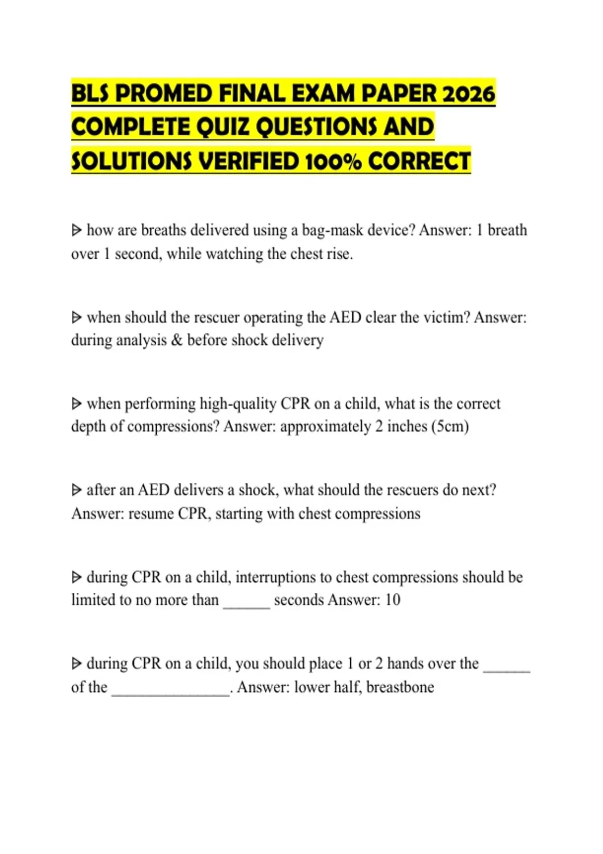 BLS PROMED FINAL EXAM PAPER 2026 COMPLETE QUIZ QUESTIONS AND SOLUTIONS ...
