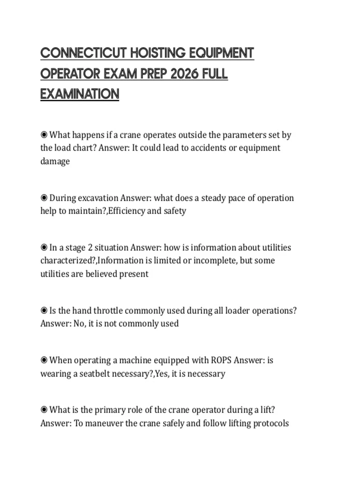 CONNECTICUT HOISTING EQUIPMENT OPERATOR EXAM PREP 2026 FULL EXAMINATION ...