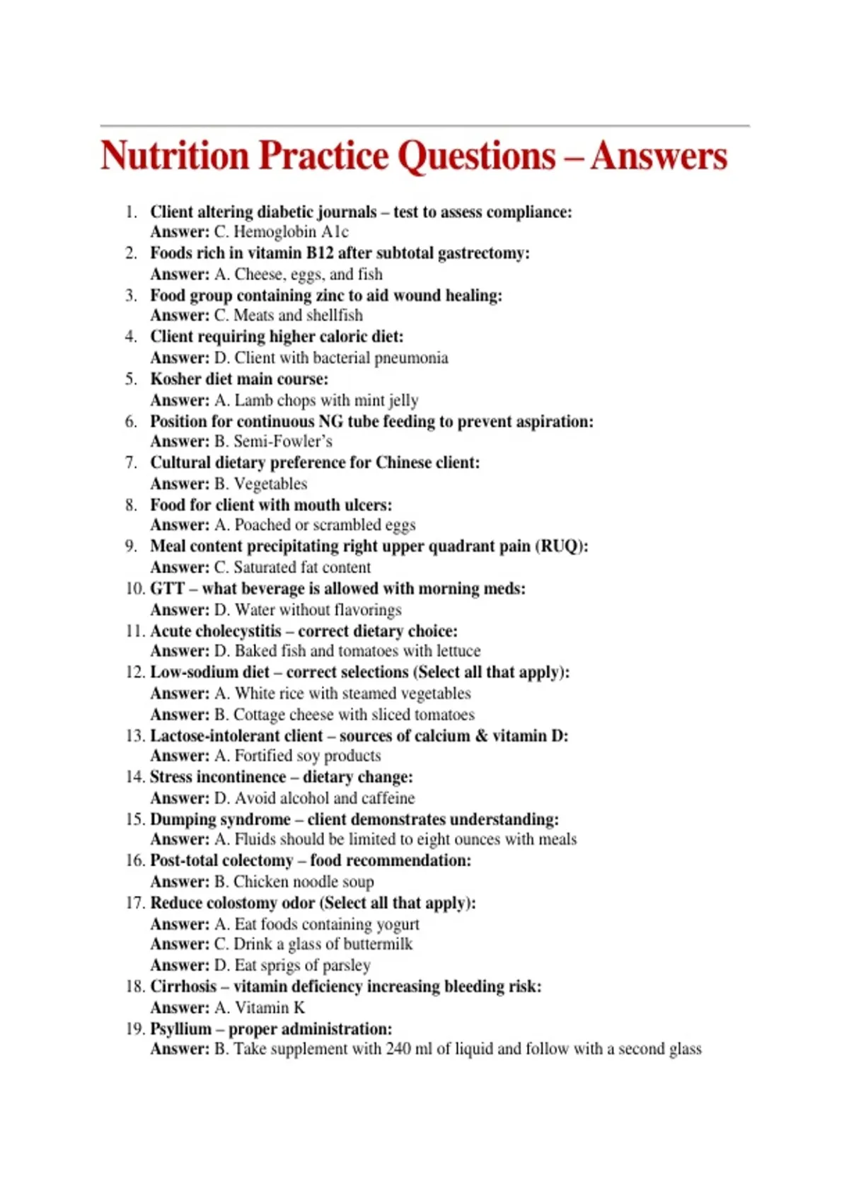 Nutrition Practice Questions 2026/2027 – Study Guide with Answers ...