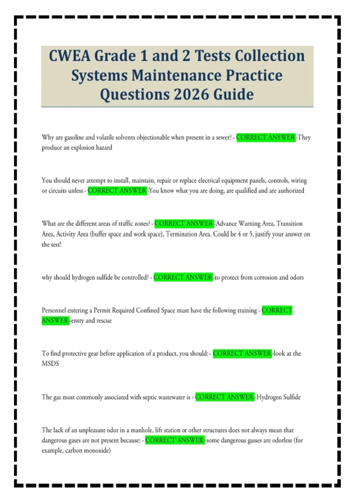 CWEA Grade 1 and 2 Tests Collection Systems Maintenance Practice ...