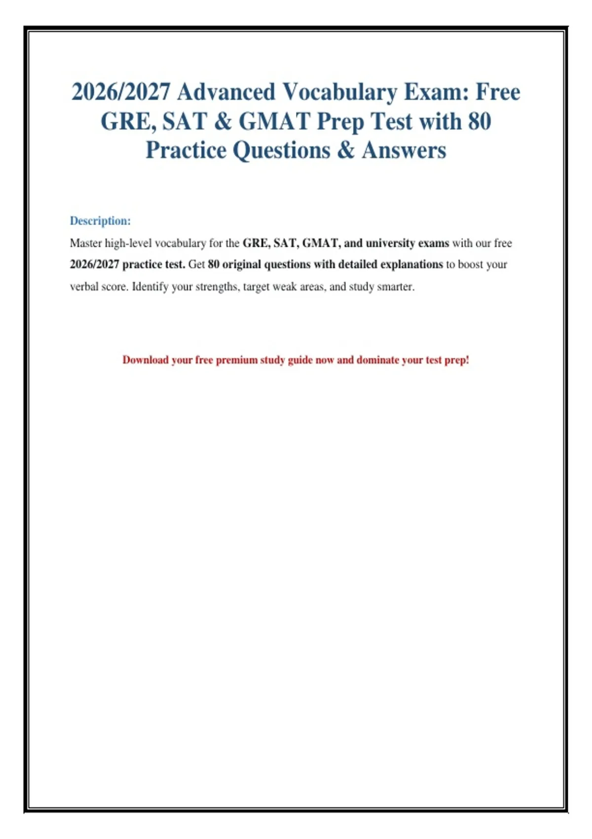Free Vocabulary Practice Test 2027 - Free Vocabulary Practice - Stuvia US