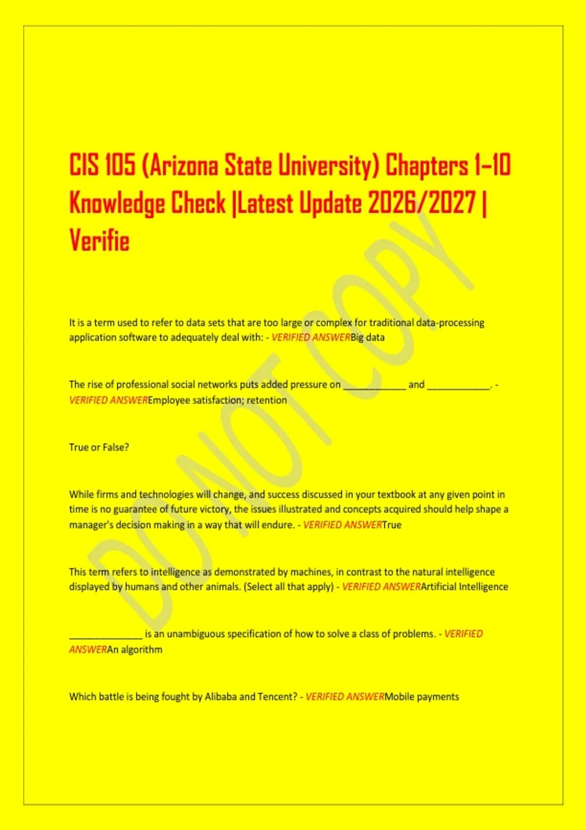 CIS 105 (Arizona State University) Chapters 1–10 Knowledge Check ...