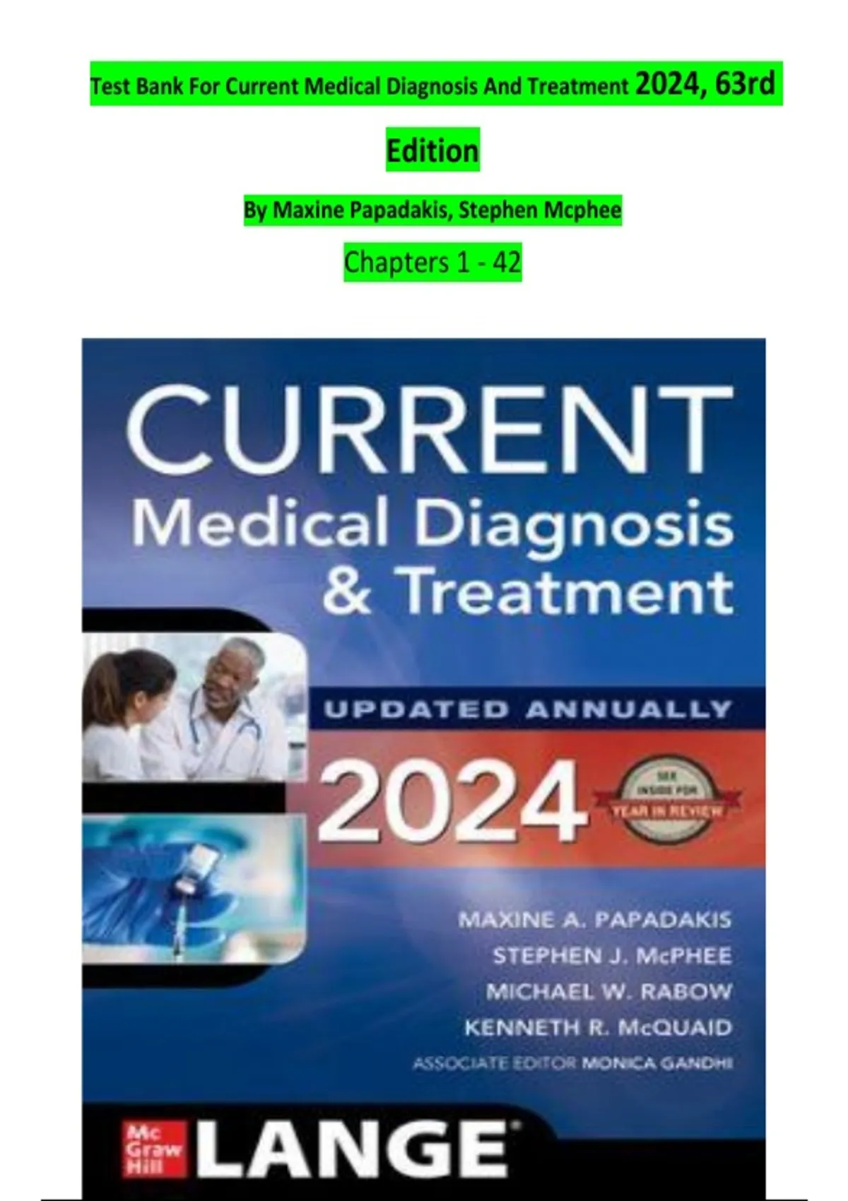 Test Bank for CURRENT Medical Diagnosis and Treatment 2024 (63rd ...