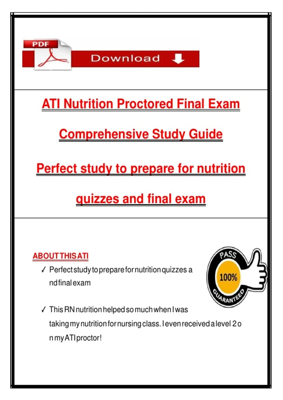 ATI Nutrition Proctored Final Exam Comprehensive Study Guide Perfect ...