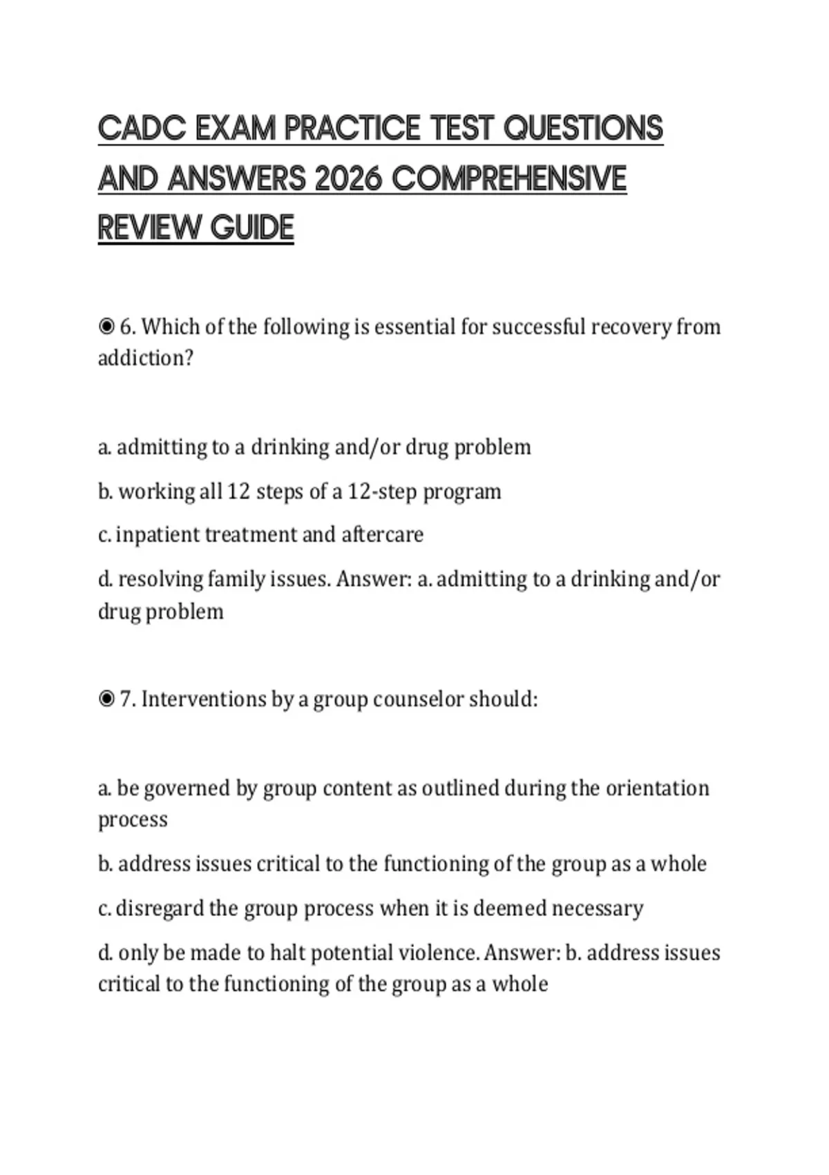 CADC EXAM PRACTICE TEST QUESTIONS AND ANSWERS 2026 COMPREHENSIVE REVIEW ...