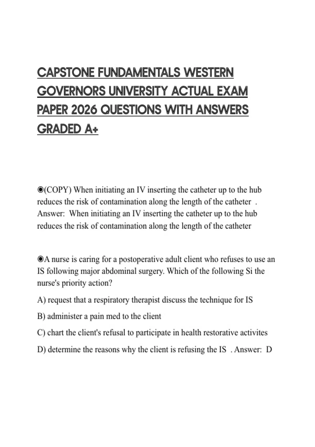 CAPSTONE FUNDAMENTALS WESTERN GOVERNORS UNIVERSITY ACTUAL EXAM PAPER ...