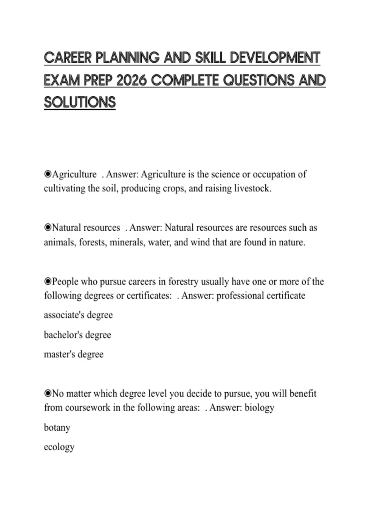 CAREER PLANNING AND SKILL DEVELOPMENT EXAM PREP 2026 COMPLETE QUESTIONS ...