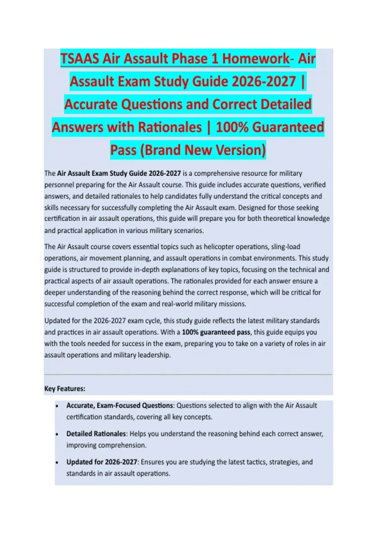 TSAAS Air Assault Phase 1 Homework - AIR ASSAULT EXAM STUDY GUIDE ...