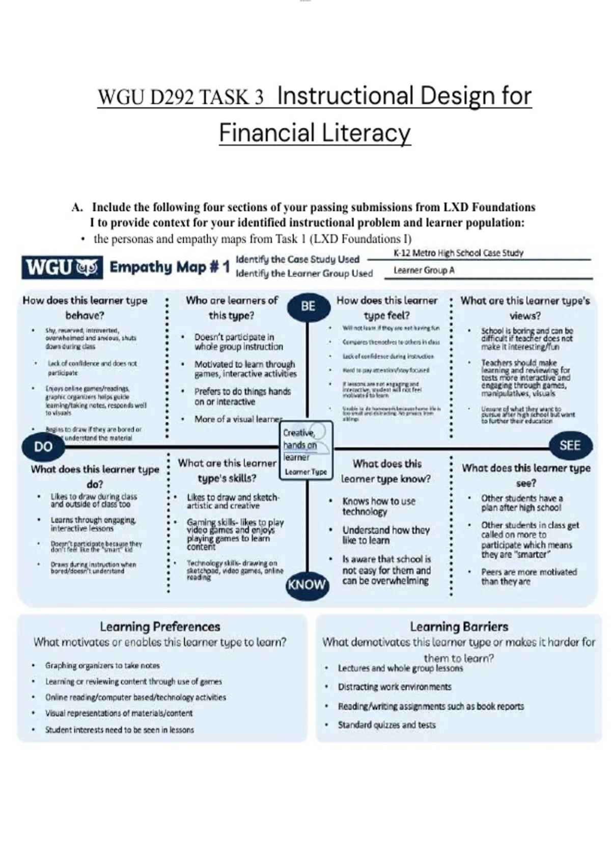 WGU D292 TASK 3 Instructional Design for Financial Literacy At Metro ...