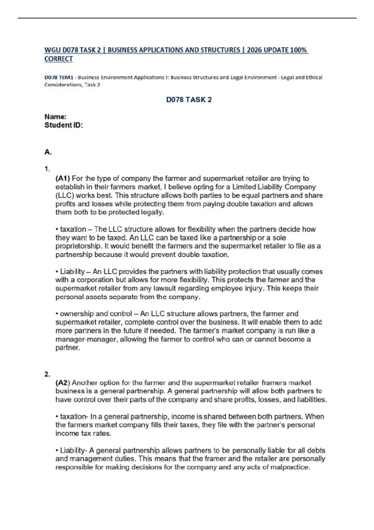 WGU D078 TASK 2 | BUSINESS APPLICATIONS AND STRUCTURES | 2026 UPDATE ...