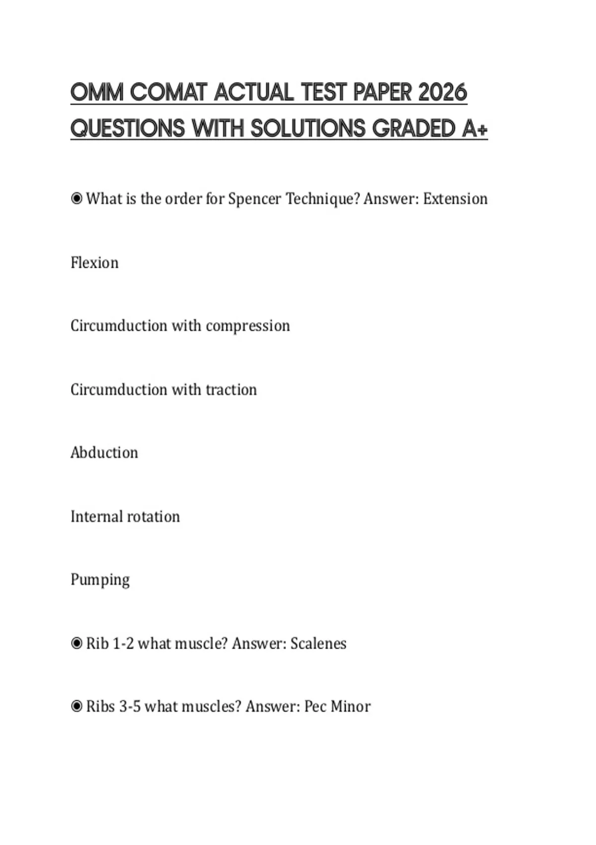 OMM COMAT ACTUAL TEST PAPER 2026 QUESTIONS WITH SOLUTIONS GRADED A+ ...