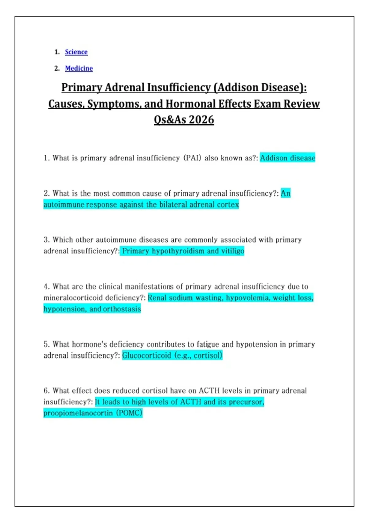 Primary Adrenal Insufficiency (Addison Disease): Causes, Symptoms, and ...