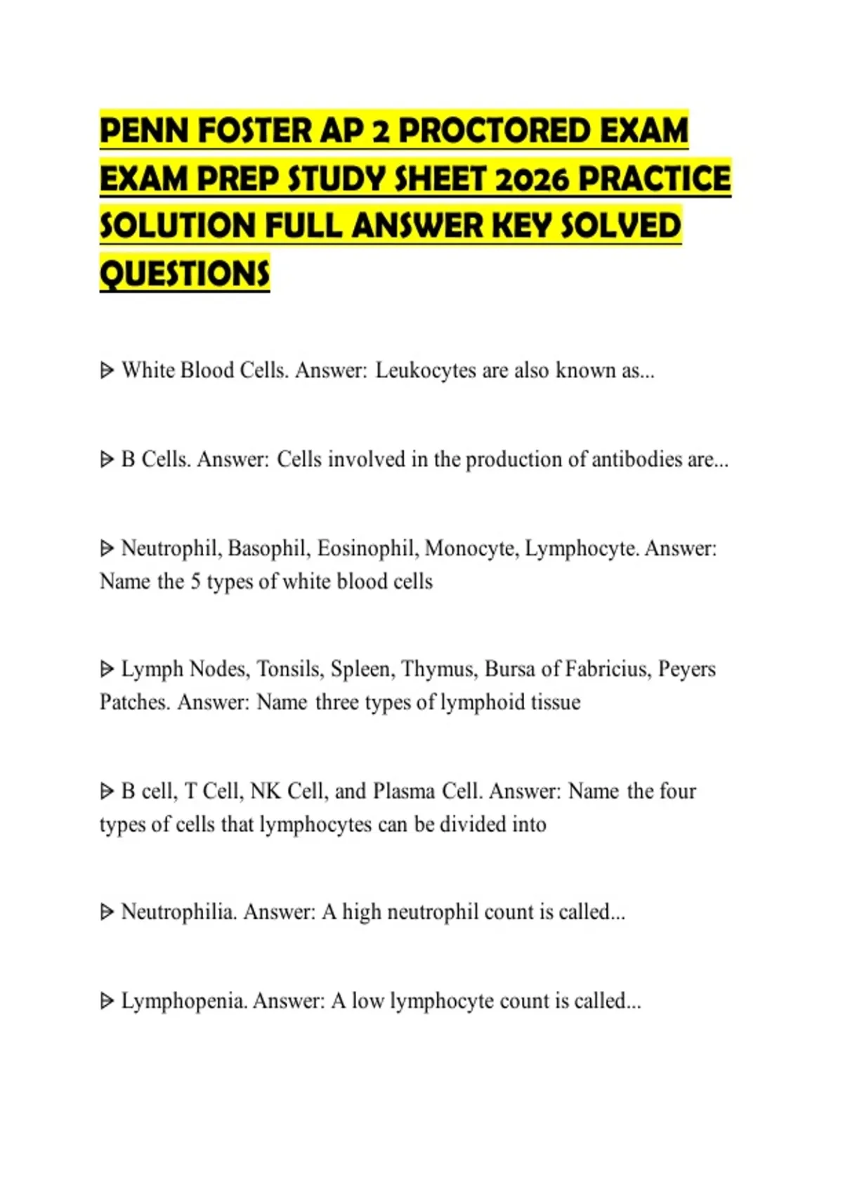 PENN FOSTER AP 2 PROCTORED EXAM EXAM PREP STUDY SHEET 2026 PRACTICE ...