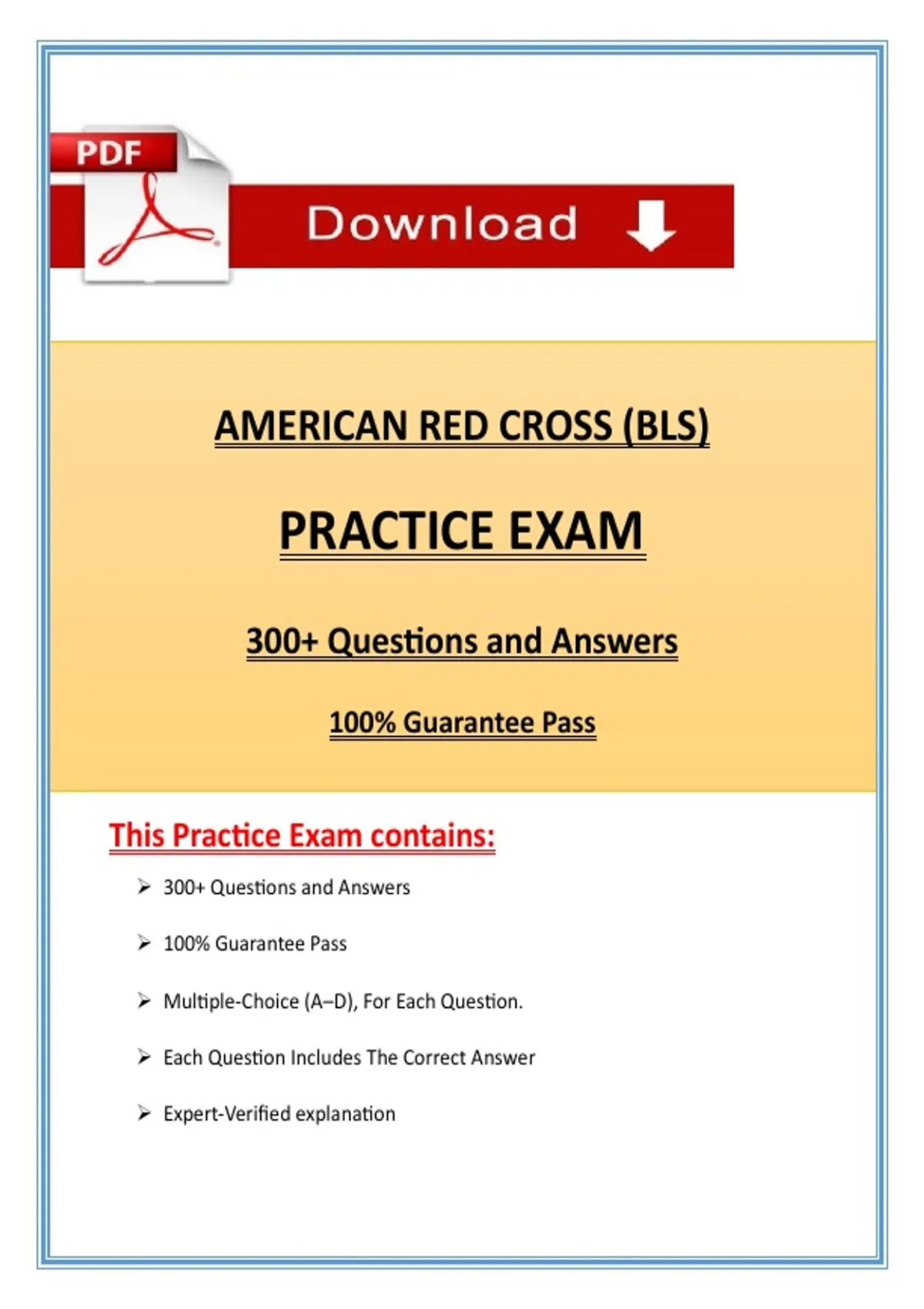 American Red Cross BLS Practice Exam | 300+ Questions and Answers ...