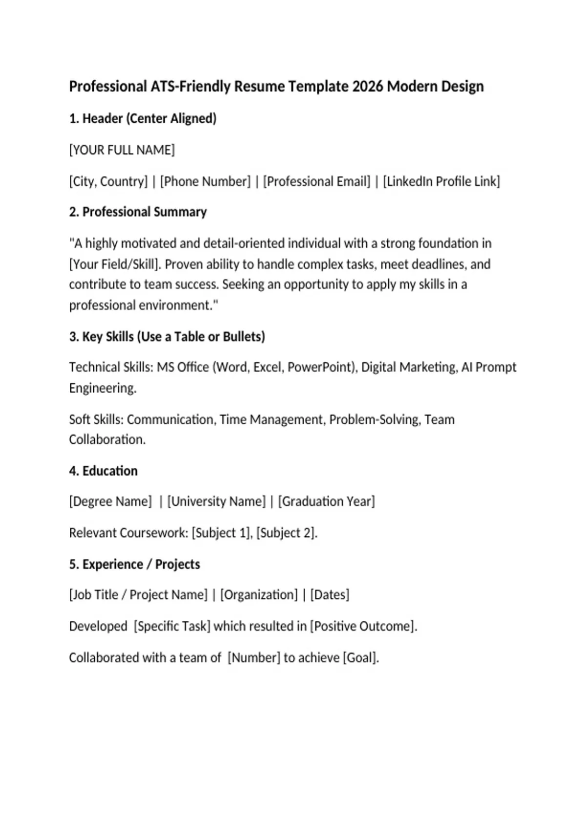 2026 Professional ATS-friendly resume template Modern MS word CV for ...