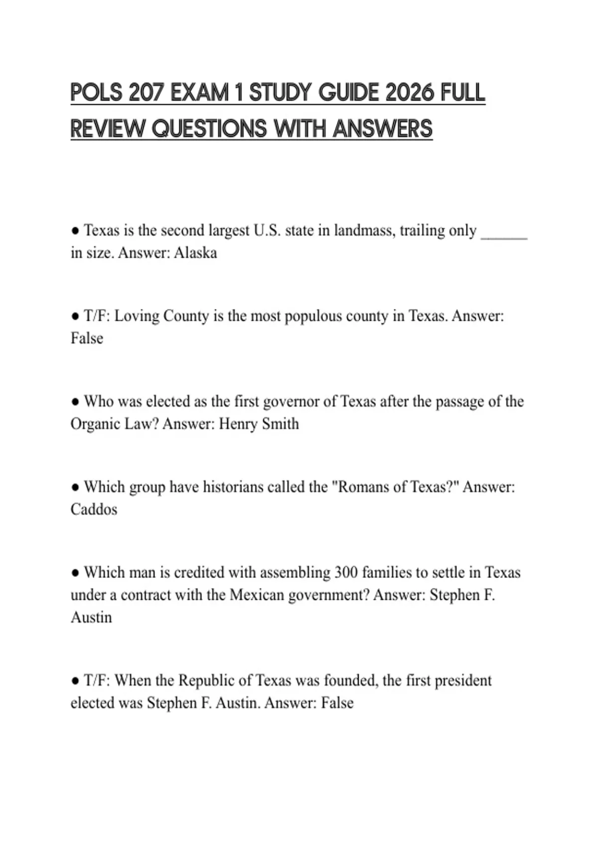 POLS 207 EXAM 1 STUDY GUIDE 2026 FULL REVIEW QUESTIONS WITH ANSWERS ...