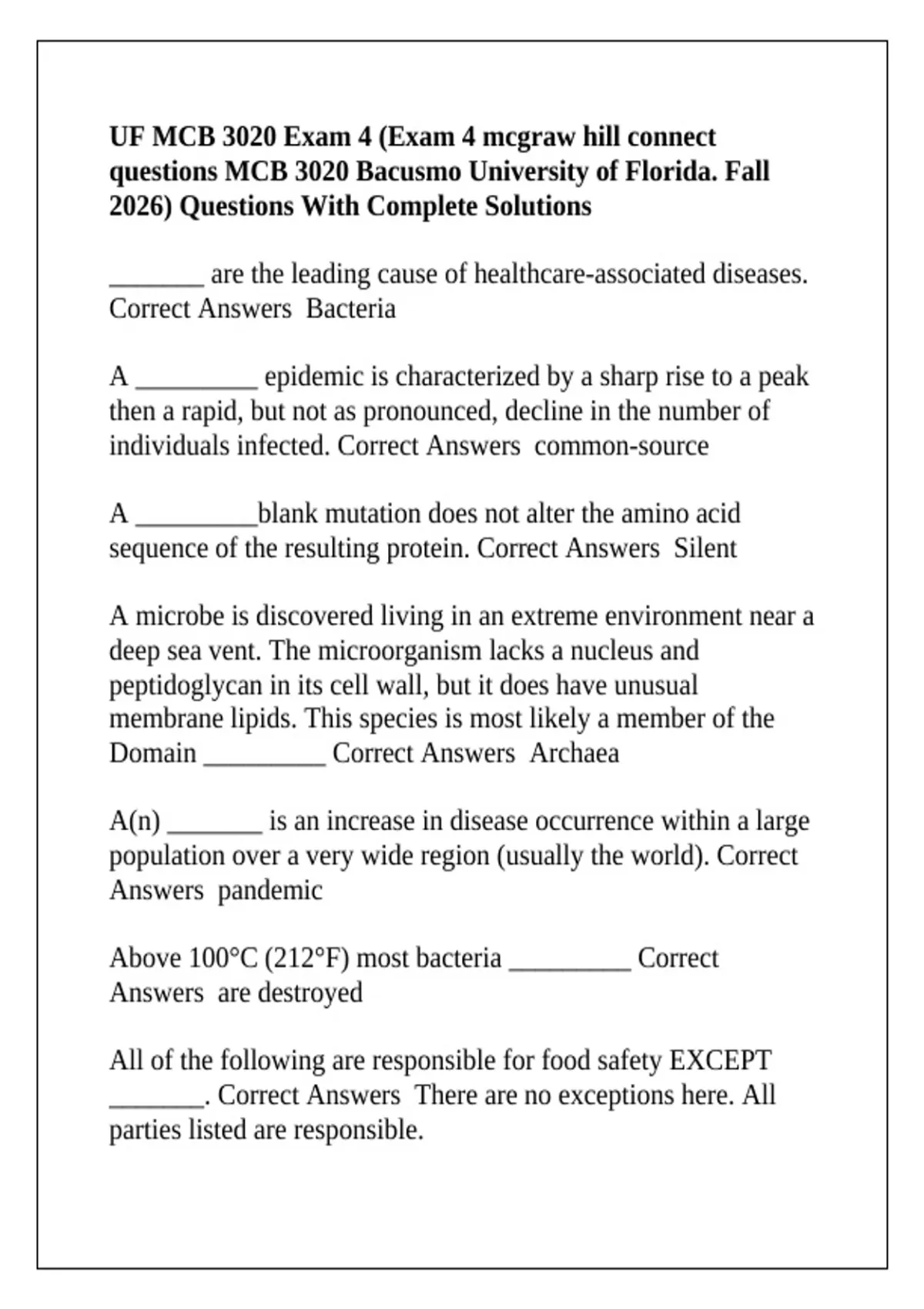 UF MCB 3020 Exam 4 (Exam 4 mcgraw hill connect questions MCB 3020 ...