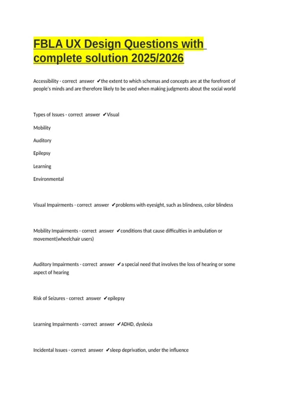 FBLA UX Design Questions with complete solution 2025/2026 - FBLA UX ...