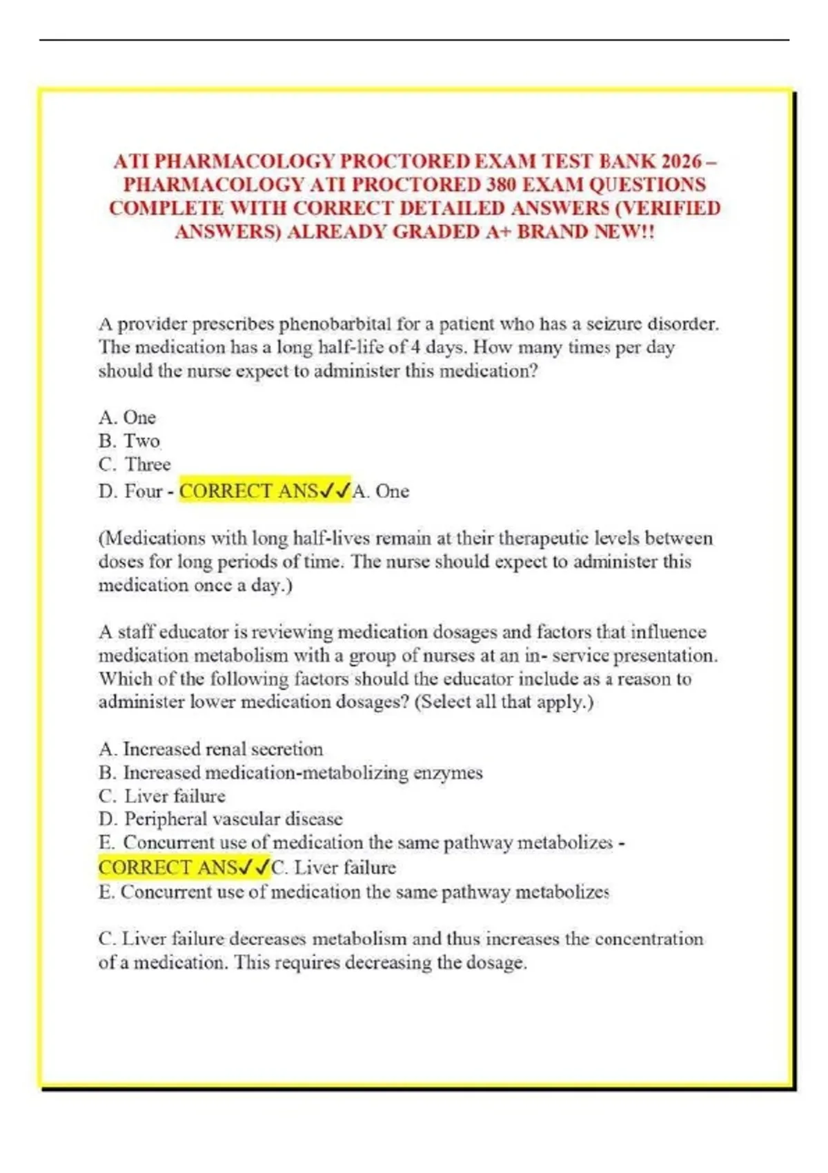 2026 ATI Pharmacology Proctored Exam - 380 Questions with Detailed ...