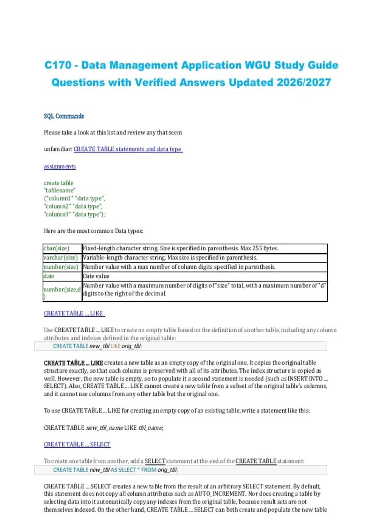 C170 Data Management Applications – Western Governors University (WGU ...