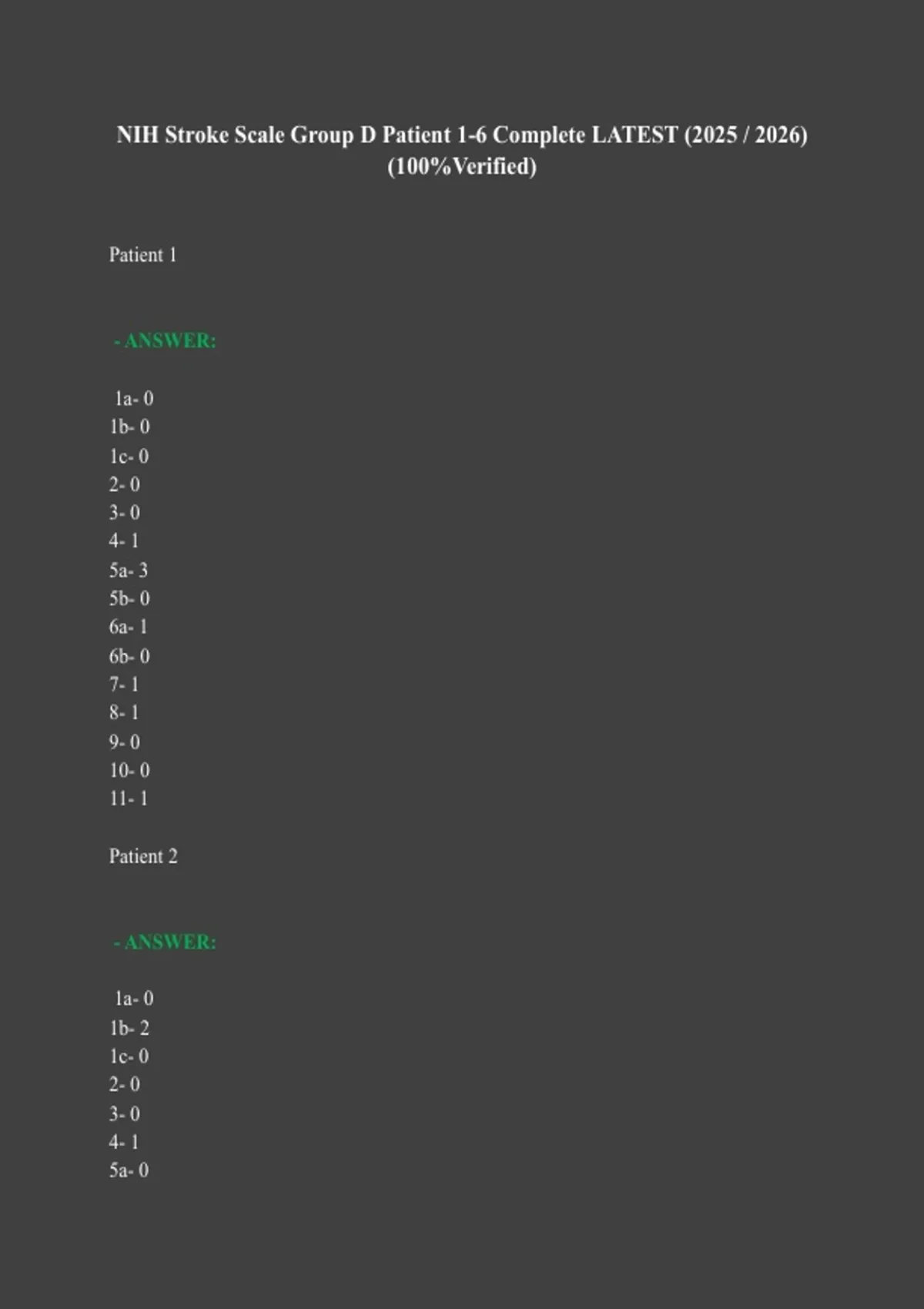 NIH Stroke Scale – Group D Patient 1 Assessment and Scoring Guide ...