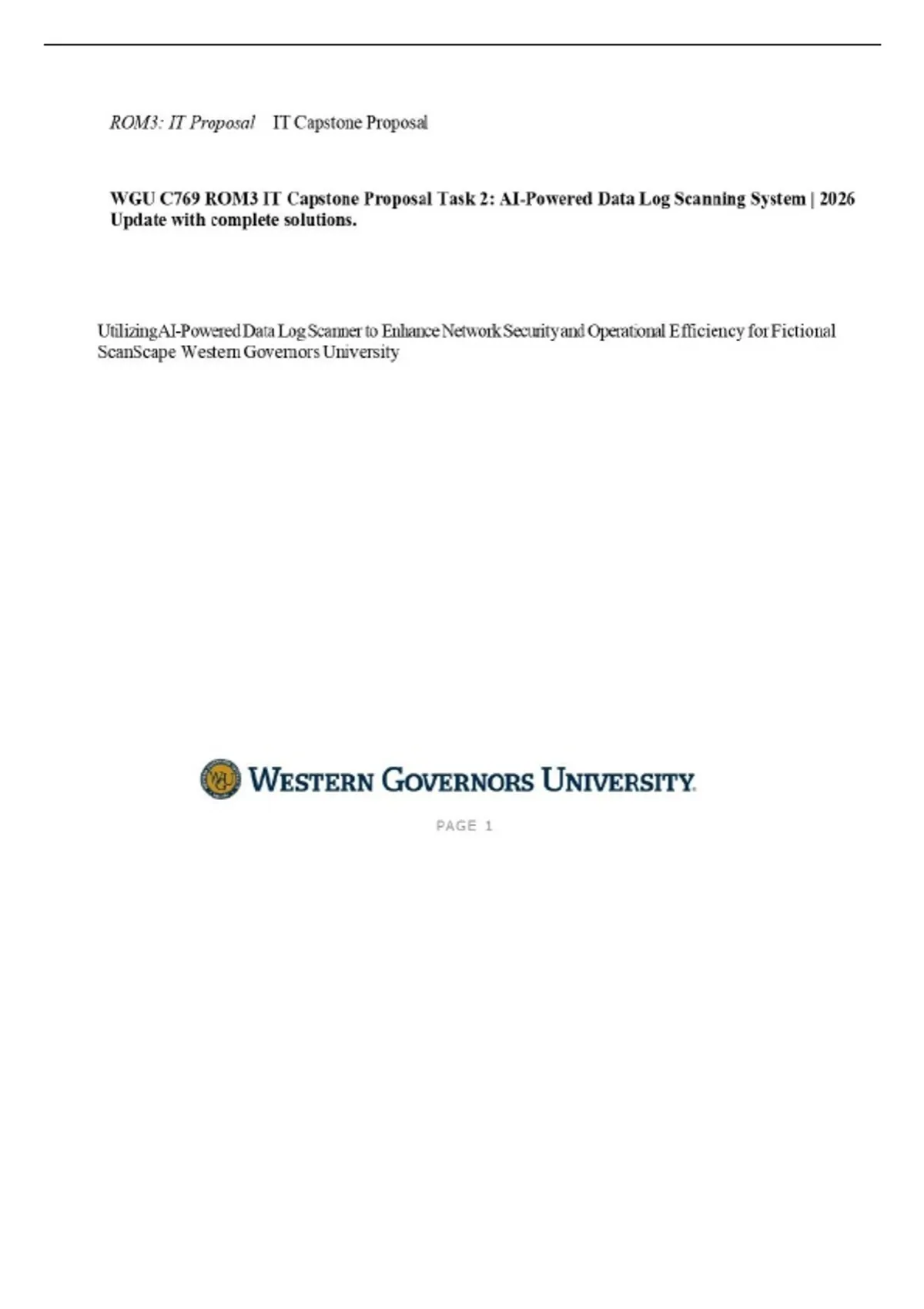 WGU C769 ROM3 IT Capstone Proposal Task 2: AI-Powered Data Log Scanning ...