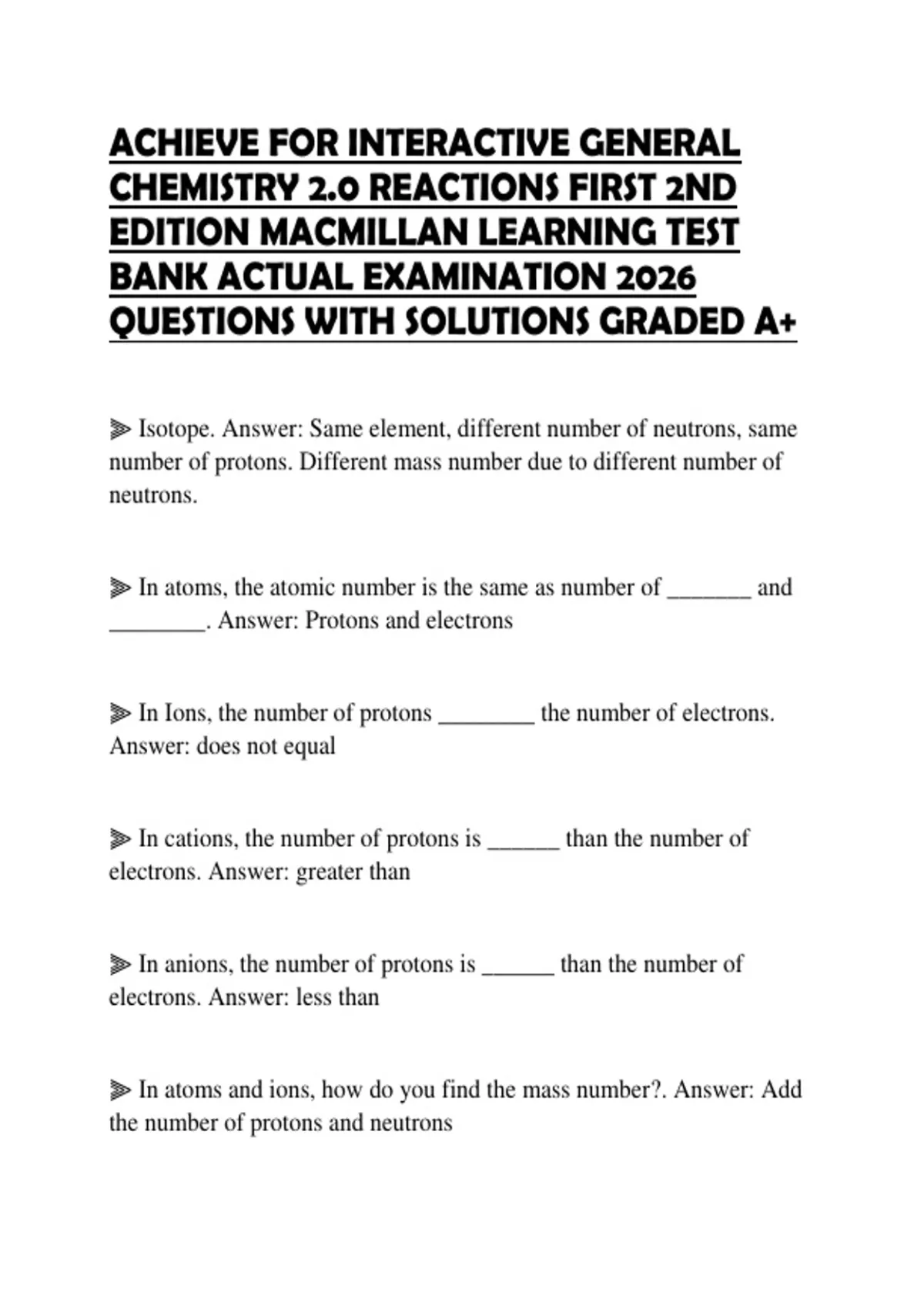 ACHIEVE FOR INTERACTIVE GENERAL CHEMISTRY 2.0 REACTIONS FIRST 2ND ...