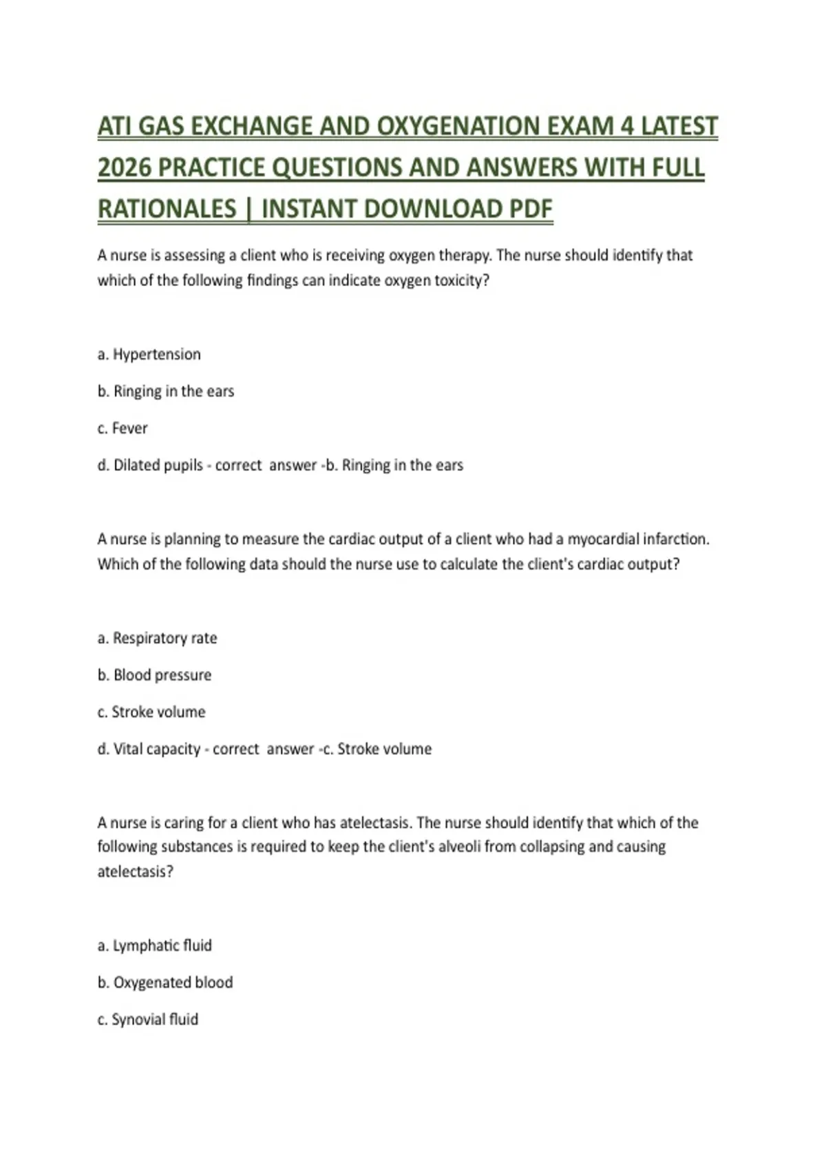 ATI GAS EXCHANGE AND OXYGENATION EXAM 4 LATEST 2026 PRACTICE QUESTIONS ...