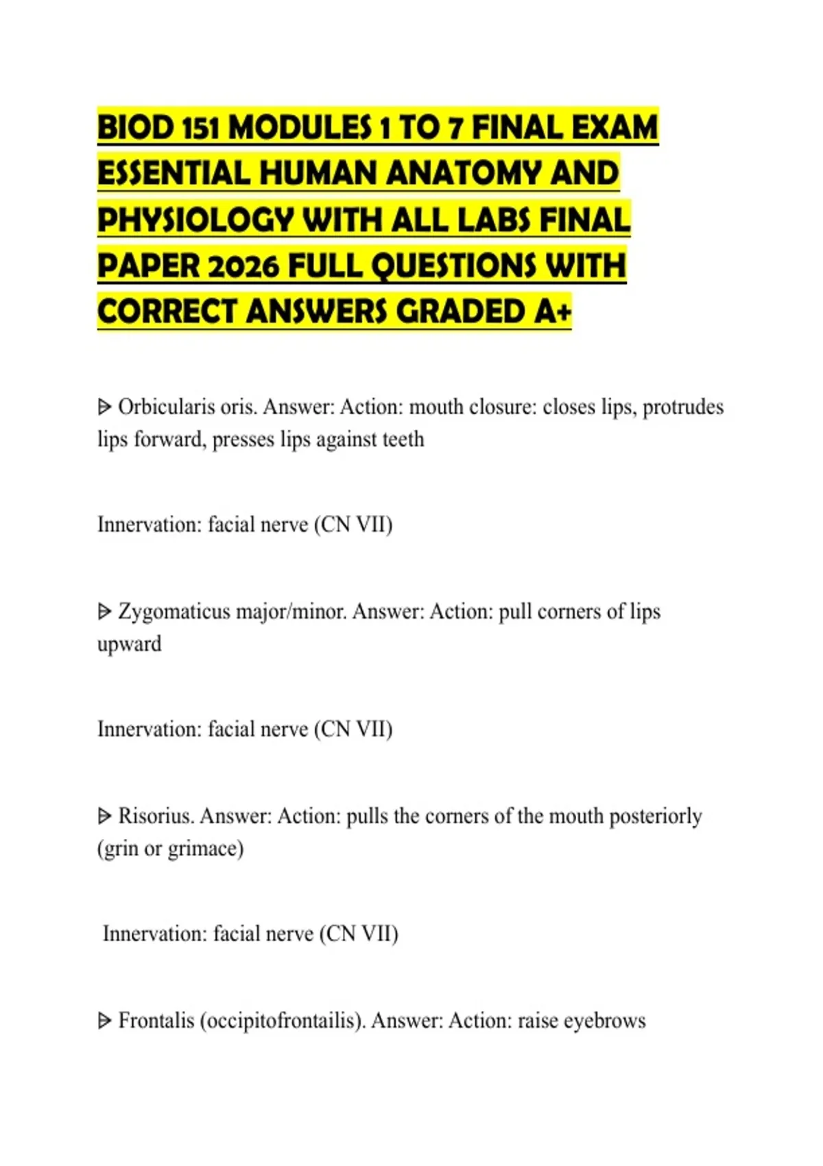 BIOD 151 MODULES 1 TO 7 FINAL EXAM ESSENTIAL HUMAN ANATOMY AND ...
