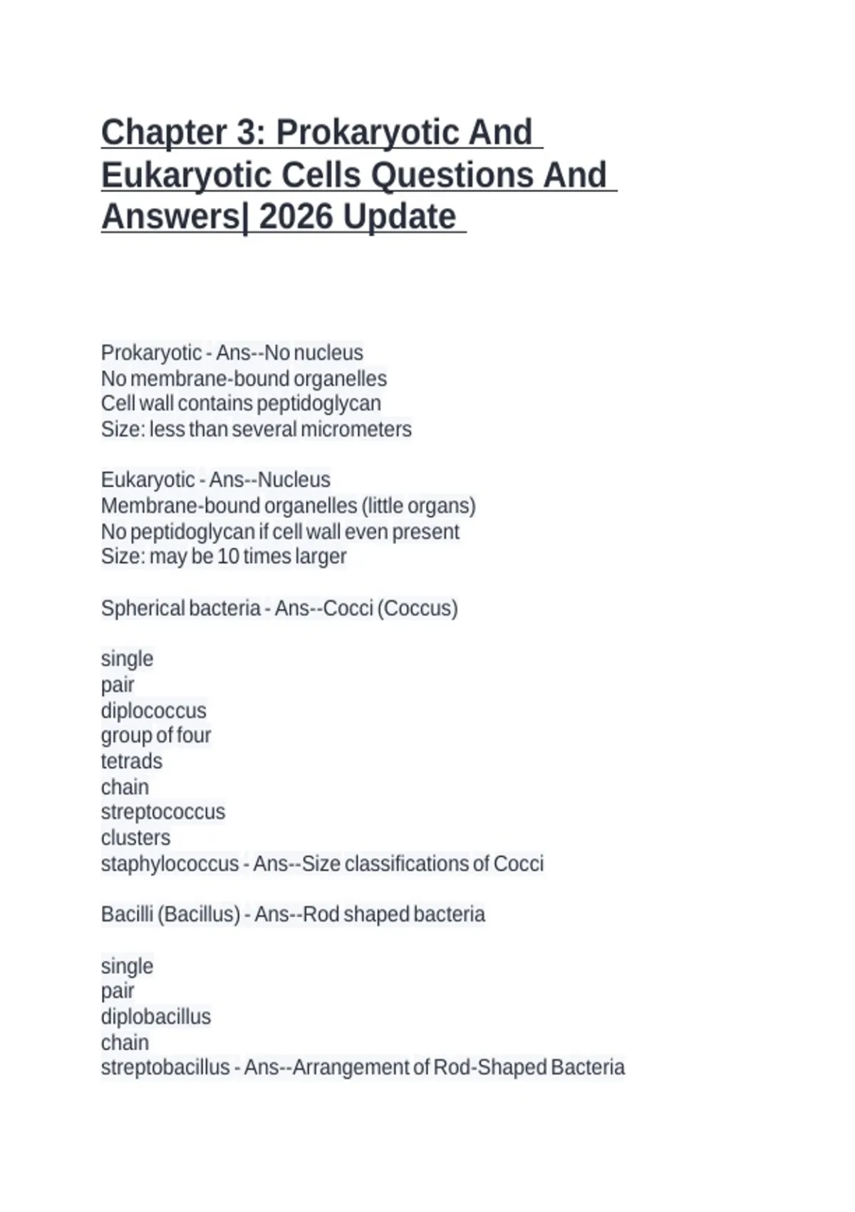 Chapter 3: Prokaryotic And Eukaryotic Cells Questions And Answers| 2026 ...