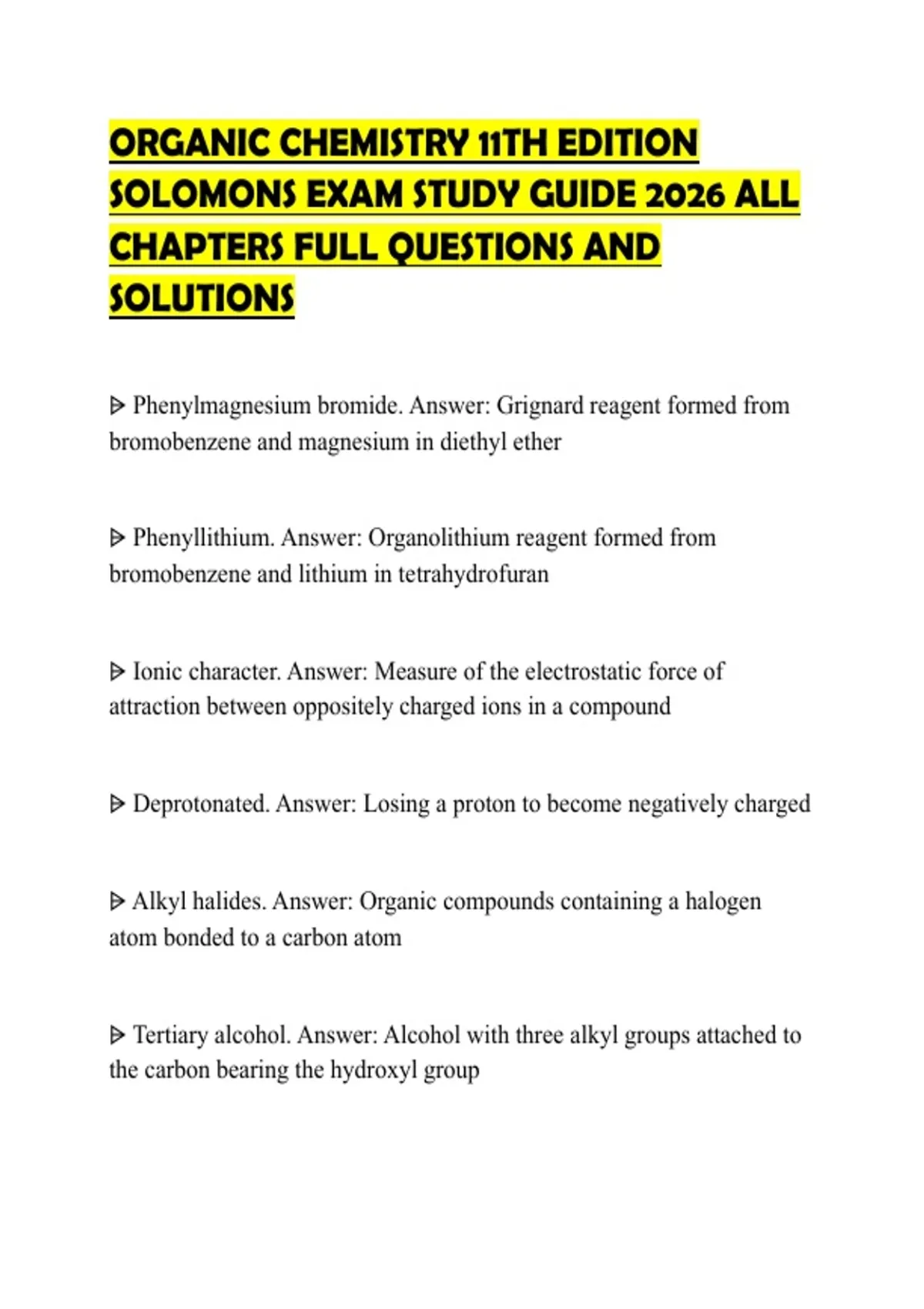 ORGANIC CHEMISTRY 11TH EDITION SOLOMONS EXAM STUDY GUIDE 2026 ALL ...