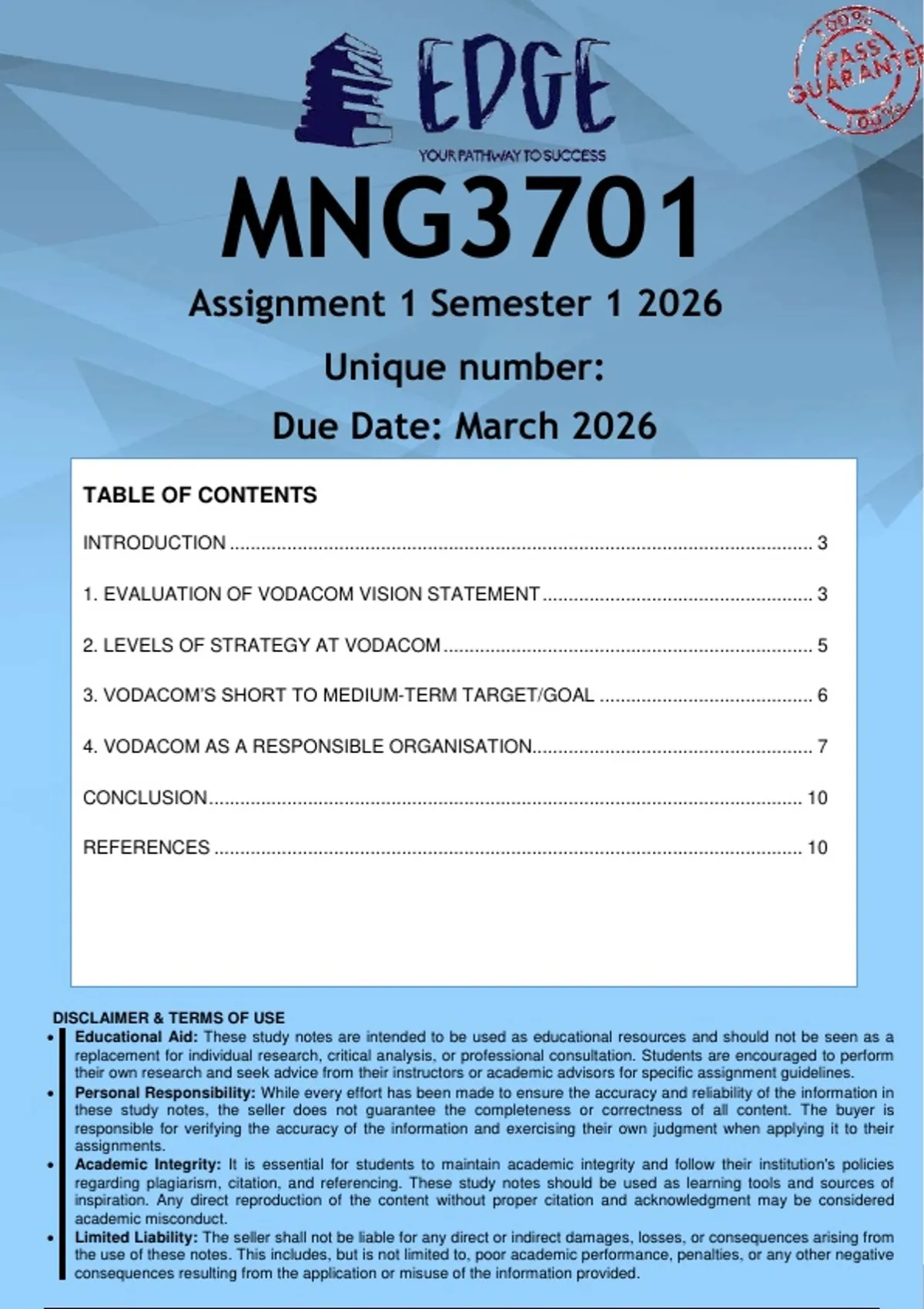 MNG3701 Assignment 1 (ANSWERS) Semester 1 2026 - DISTINCTION GUARANTEED ...