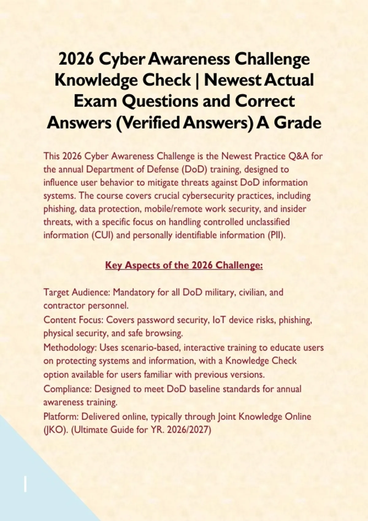 2026 Cyber Awareness Challenge Knowledge Check | Newest Actual Exam ...