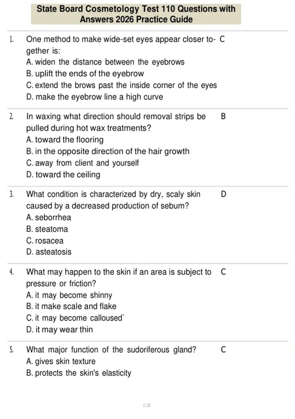 State Board Cosmetology Test 110 Questions with Answers 2026 Practice ...