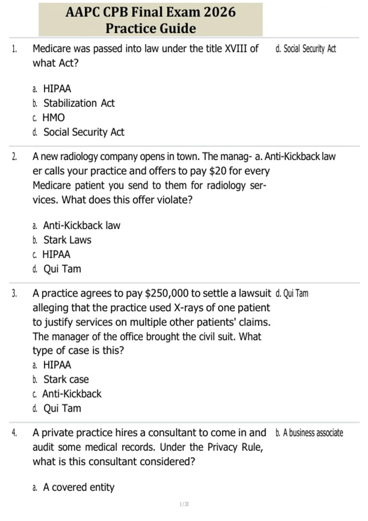 AAPC Certified Professional Biller CPB Final Exam 2026 Practice Guide ...