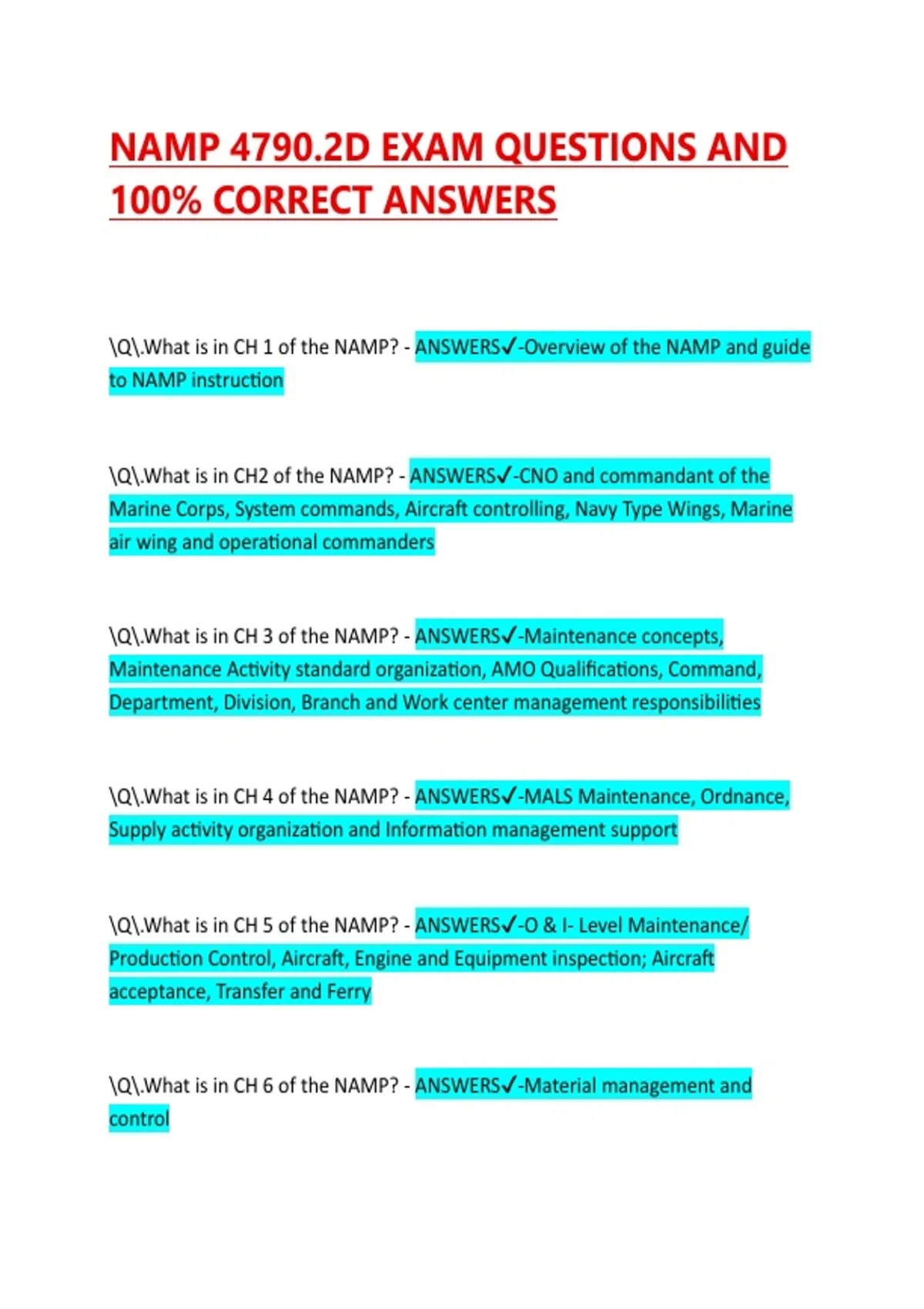 NAMP 4790.2D EXAM QUESTIONS AND 100% CORRECT ANSWERS - NAMP 4790.2D ...